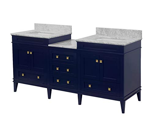 Kitchen Bath Collection Eleanor 72-inch Double Bathroom Vanity (Carrara/Royal Blue): Includes Royal Blue Cabinet with Authentic Italian Carrara Marble Countertop and White Ceramic Sinks