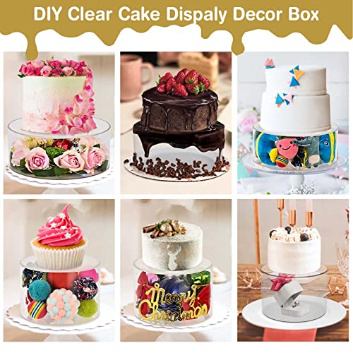 TIRYIUOU Acrylic Fillable Cake Stand 2Pcs Round Cake Riser Tier Clear Decorative Centerpiece Cake Display Boxes for Wedding Party Birthday (One 10" Dx 4" H, One 6" Dx 4" H )