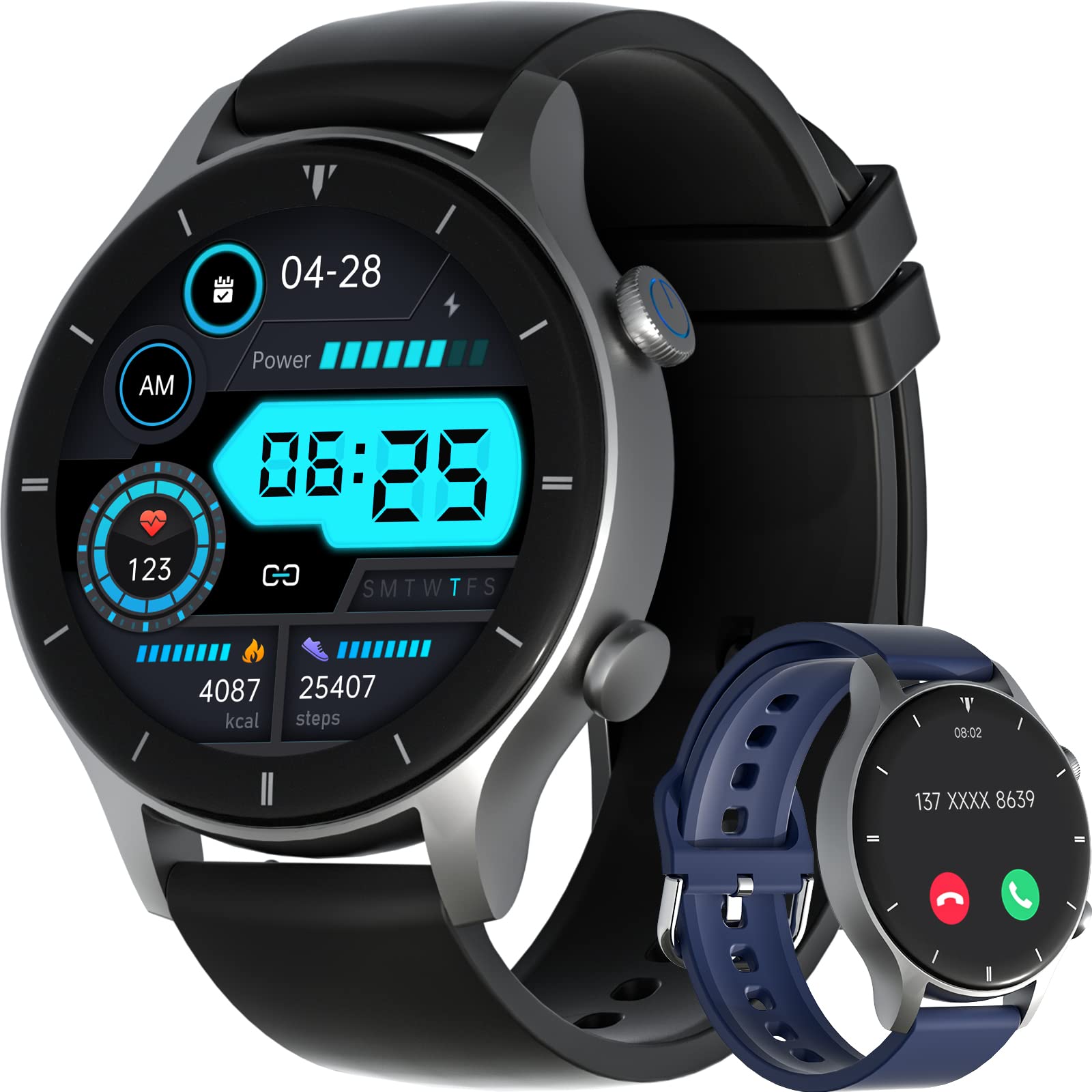 G-TiDE Smart Watch, Answer/Make Call, 300mAh Big Battery Smartwatch, VC52 Heart Rate Blood Oxygen Temperature Fitness Tracker, Bluetooth5.2 Smart Watch for Android/iOS, IP68 Waterproof, Black