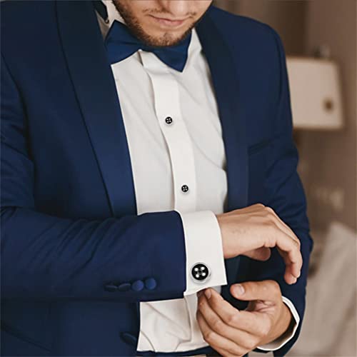 DGWLNFDMS Men's Round Cufflinks and Studs Black Enamel Pearl Cufflinks Set Wedding Gift Shirt Cufflinks Set (Color : A, Size : Same Size)