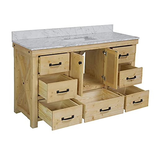 Kitchen Bath Collection Tuscany 60-inch Single Bathroom Vanity (Carrara/Driftwood): Includes Driftwood Cabinet with Authentic Italian Carrara Marble Countertop and White Ceramic Sink