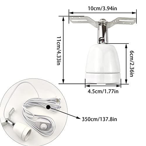 Flylin Reptile Ceramic Heat Lamp Holder, 300W Reptile Lamp Socket 360° Rating Heat Light Holder Kit E27 Socket for Lizard Turtle Snake Aquarium (no Bulb Included, White)