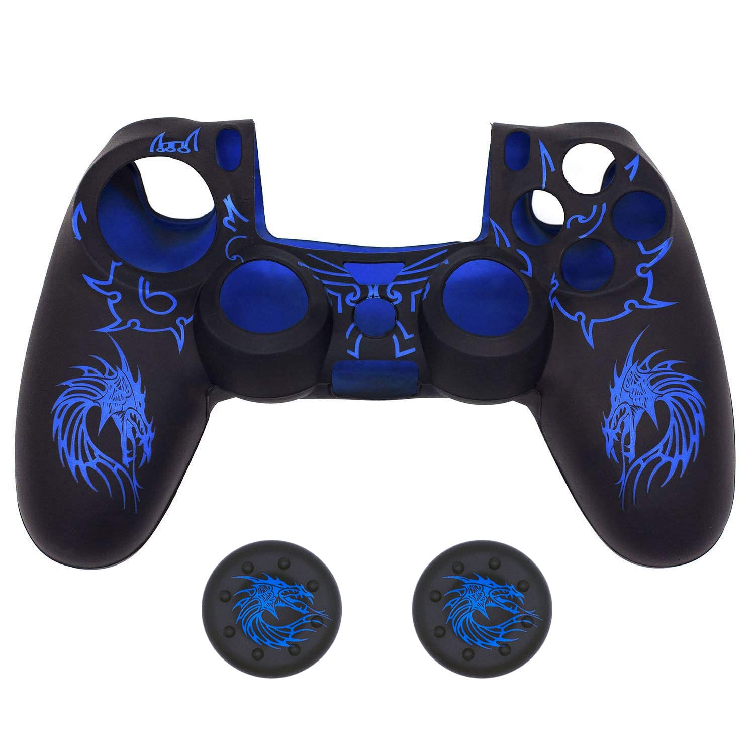 Controller Skin for PS4,BRHE Anti-Slip Grip Silicone Cover Protector Case Compatible with PS4 Slim/PS4 Pro Wireless/Wired Gamepad Controller with 2 Dragon Carving Thumb Grip Caps