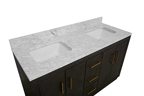 Kitchen Bath Collection Peyton 60-inch Double Bathroom Vanity (Carrara/Dark Oak): Includes Dark Oak Cabinet with Stunning Carrara Marble Countertop and White Ceramic Sinks