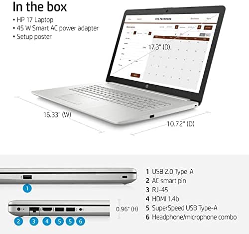 HP 17.3" FHD IPS Laptop, 11th Gen Quad-Core Intel Core i5-1135G7(Beats i7-8500), Iris Xe Graphics, Backlit KB, Bundle with HDMI, Windows 11 Home, Silver (20GB|1024GB SSD)