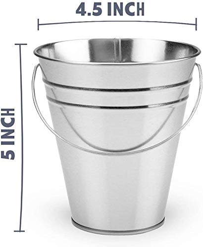 Kicko Large Galvanized Metal Buckets Bulk - 6 Pack - with Handle 5 X 4.5 Inches - Unique Goody Baskets, for Party Favors, Party Accessories and Christmas Decorations