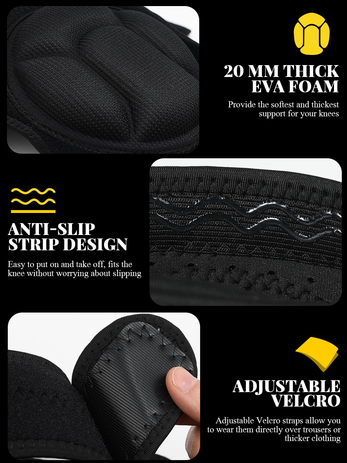 DGSHIRLDJO Knee Pads for Gardening, Cleaning, Construction Work, Flooring, Men/Women Knee Pads with Thick EVA Foam, Anti Slip Collision Avoidance Gardening Kneeling Pad (1 Pair, Black)