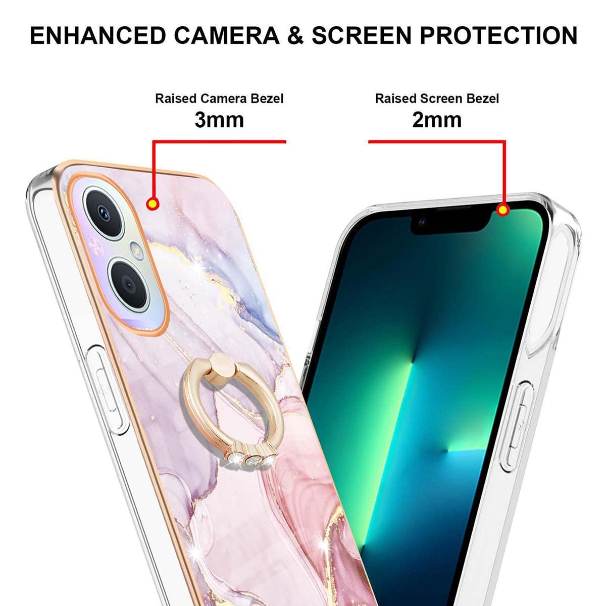 CCSmall Marble Pattern Case for OnePlus Nord N20 with 360°Ring Holder Kickstand, Ultra Slim PC Material Shockproof Protective Girls Women Case Cover for OnePlus Nord N20/Oppo Reno 7Z DLS Rose Gold