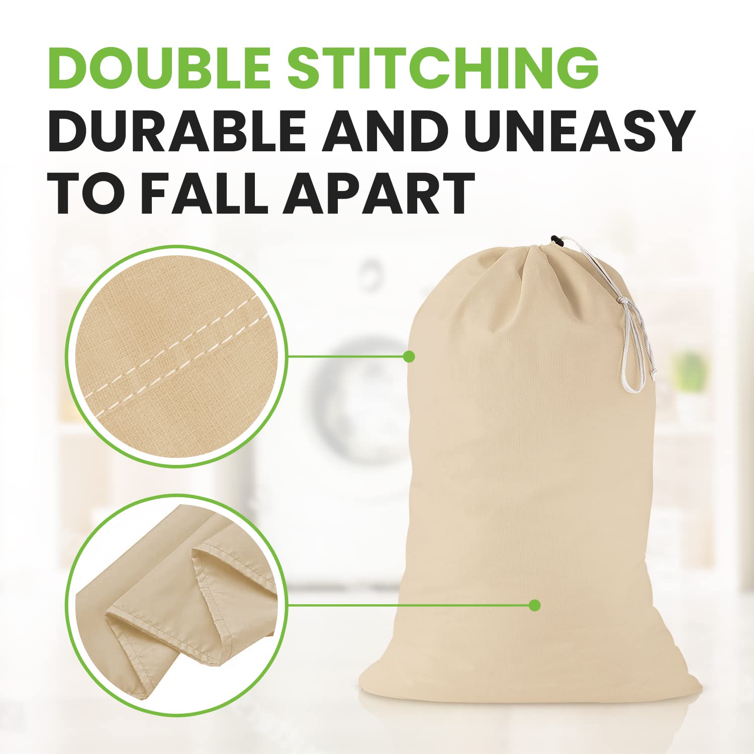 PACK of 2, 100% Cotton Extra-Large Laundry Bag 24 Inches by 36 Inches in Natural Color by Linen Clubs - Lightweight and Durable, gives you a long-term solution to your laundry carrying needs