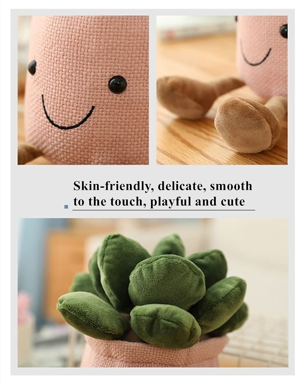 WUZHOU Tulip Plush Toy, 13.7" Flower Pot Stuffed Plushie Pillow Decoration, Soft Fluffy Toy Succulent Plants Friend Throw Pillow, Multicolor (Khaki-Succulent)