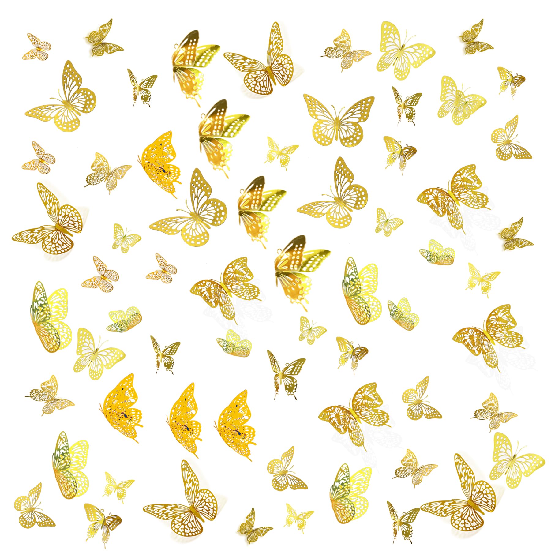 cpqakb 3D Butterfly Wall Decor 48 Pcs 4 Styles 3 Sizes, Gold Butterfly Decoration for Birthday,Party, Removable Wall Stickers Interior Decoración Kids Nursery Classroom Wedding Decor (Gold 48 Pcs)