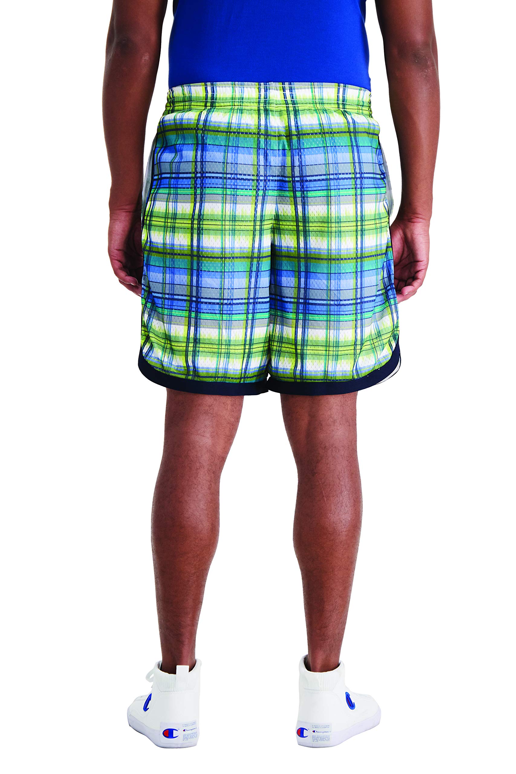 Champion Men's AOP Taped Mesh Short, Off The Grid Green Ikat Plaid, Small