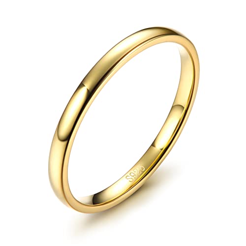Diamday 2mm 925 Sterling Silver Gold Rings for Women Men High Polish 18k Gold Filled Stackable Band Rings Gold Wedding Band Stacking Knuckle Thumb Statement Rings Comfort Fit Size 7