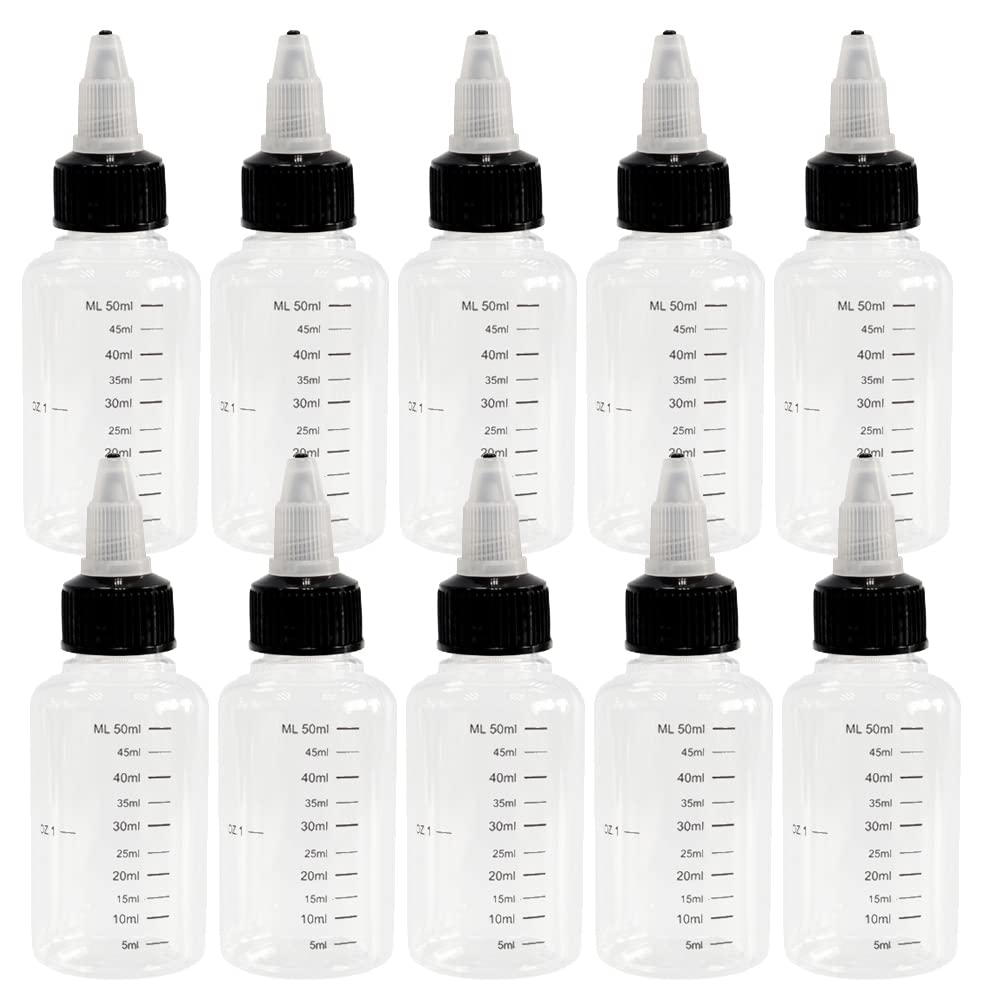 NANSHINE Graduated Bottles 10PCS 60ml(2oz) PET Plastic Pointed Bottles with Twist Top Cap Plastic Graduated PET Dropper Water Liquid Bottles
