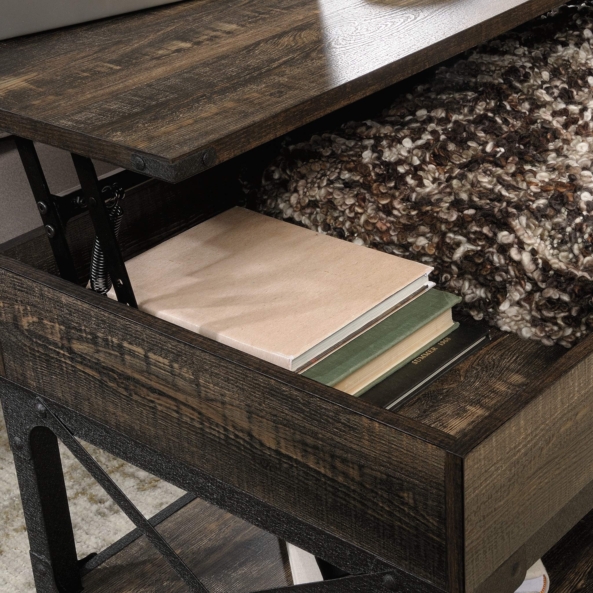 Sauder Steel River Rustic Industrial Style Lift Top Coffee Table, Coated Metal and Carbon Oak