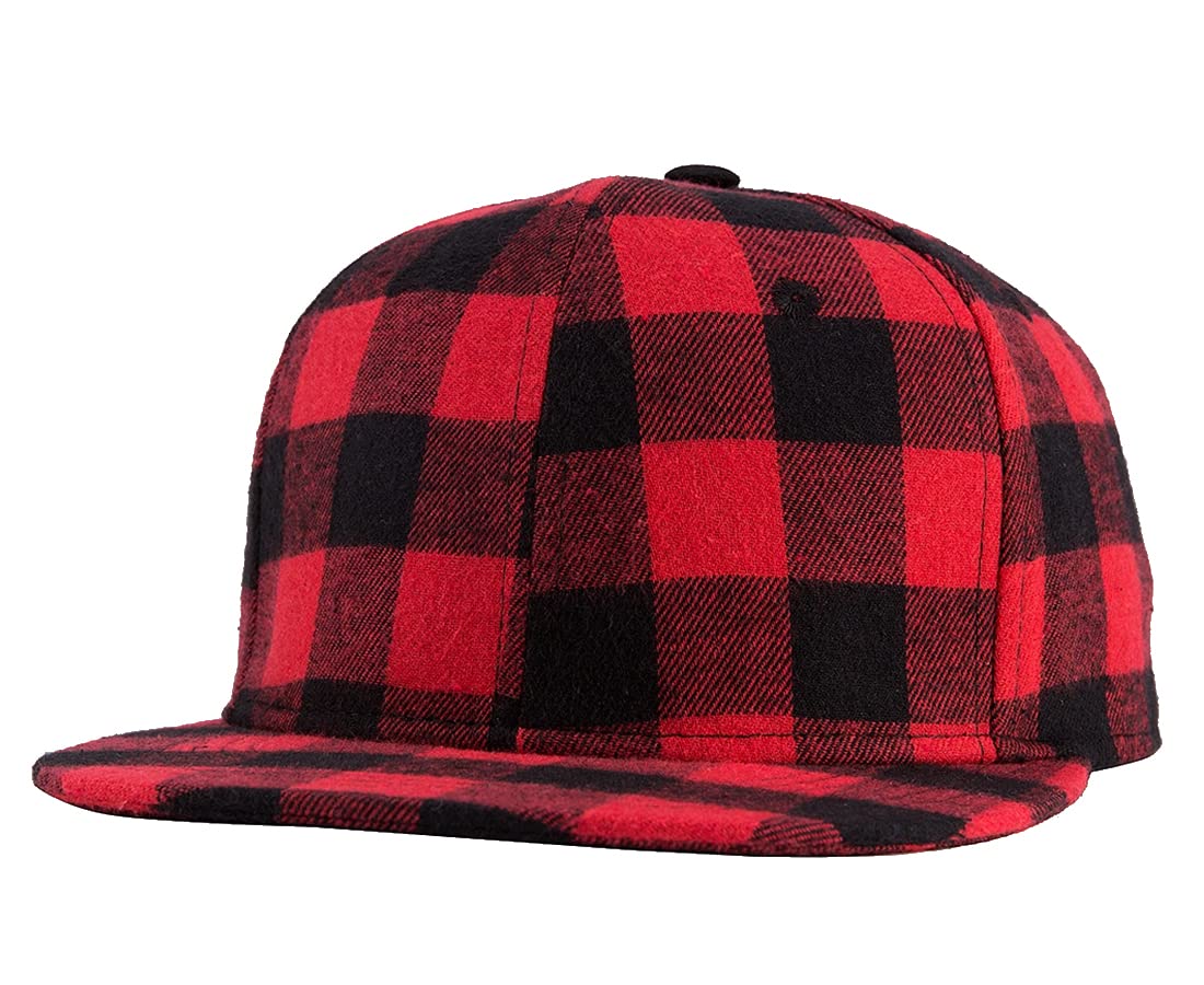 CNUSER Snapback Hats for Men Women,Fashion Baseball Cap,Hip Hop Flat Bill Brim Adjustable Dad Hats (Plaid Black Red)
