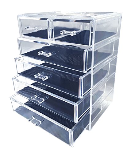 Sodynee Cosmetics Makeup and Jewelry Storage Organizer Case Display Boxes, 4 Large and 2 Small Drawers