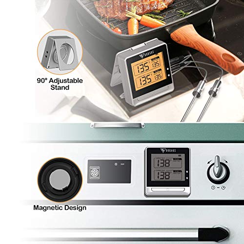 DOQAUS Bluetooth Meat Thermometer for Grilling, Wireless Meat Thermometer with 2 Probes, 197ft Remote BBQ Thermometer with Smart Kitchen Timer and Backlight for Smoker, Oven, Grilling, Turkey