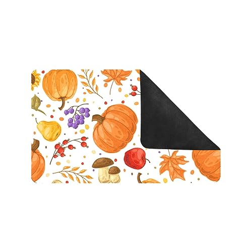 susiyo Doormat 30"x18" Autumn Pumpkins Sunflowers Leaves Non-Slip Indoor Entryway Door Mat (Rubber Backing)
