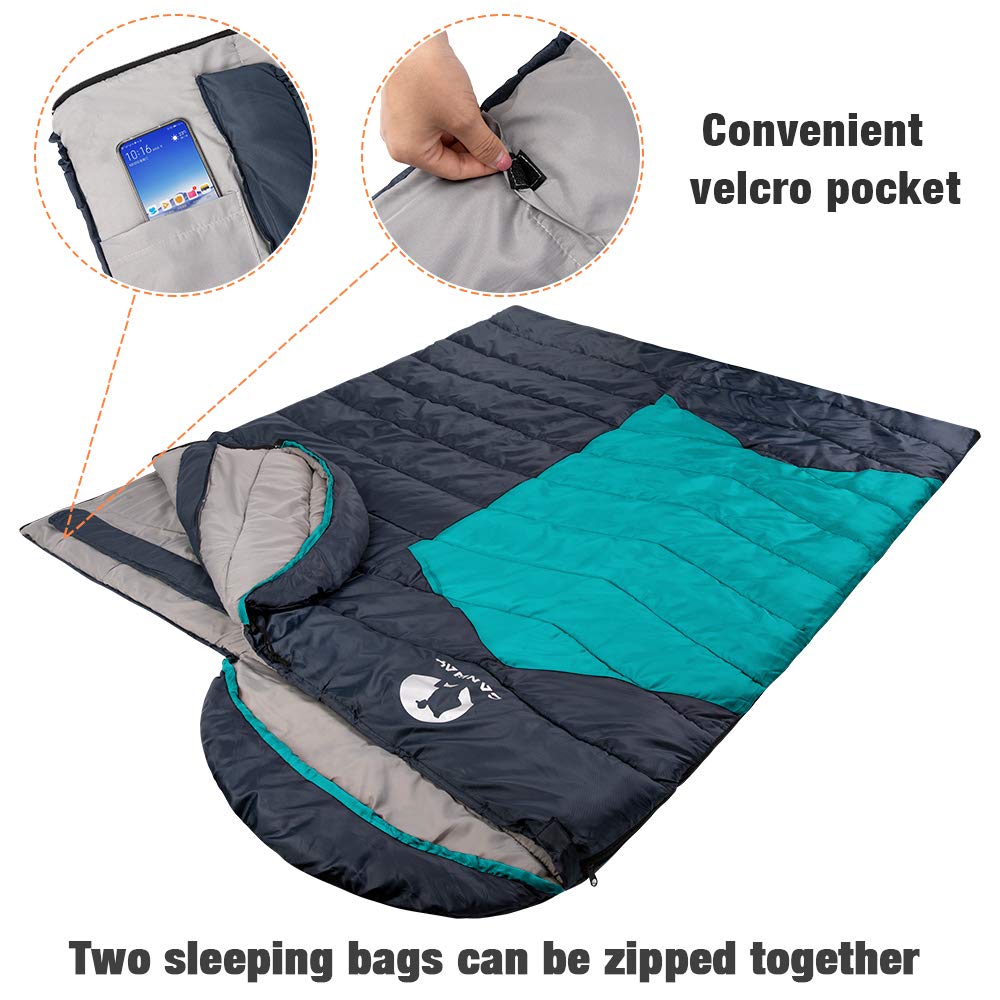 CANWAY Double Sleeping Bag,2 Person Sleeping Bag Lightweight Waterproof with 2 Pillows for Camping, Backpacking, or Hiking for Adults or Teens Queen Size XL & XXL