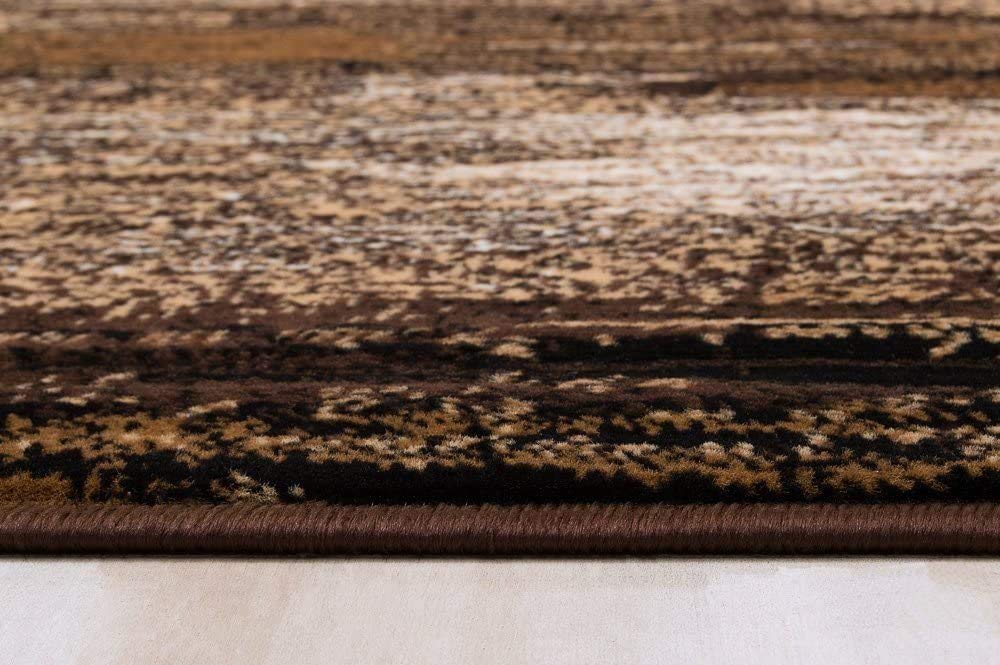 Champion Rugs Abstract Contemporary Modern Design Brushed Colors Stripes Brown Mocha Area Rug Carpet (2β X 7β Runner)