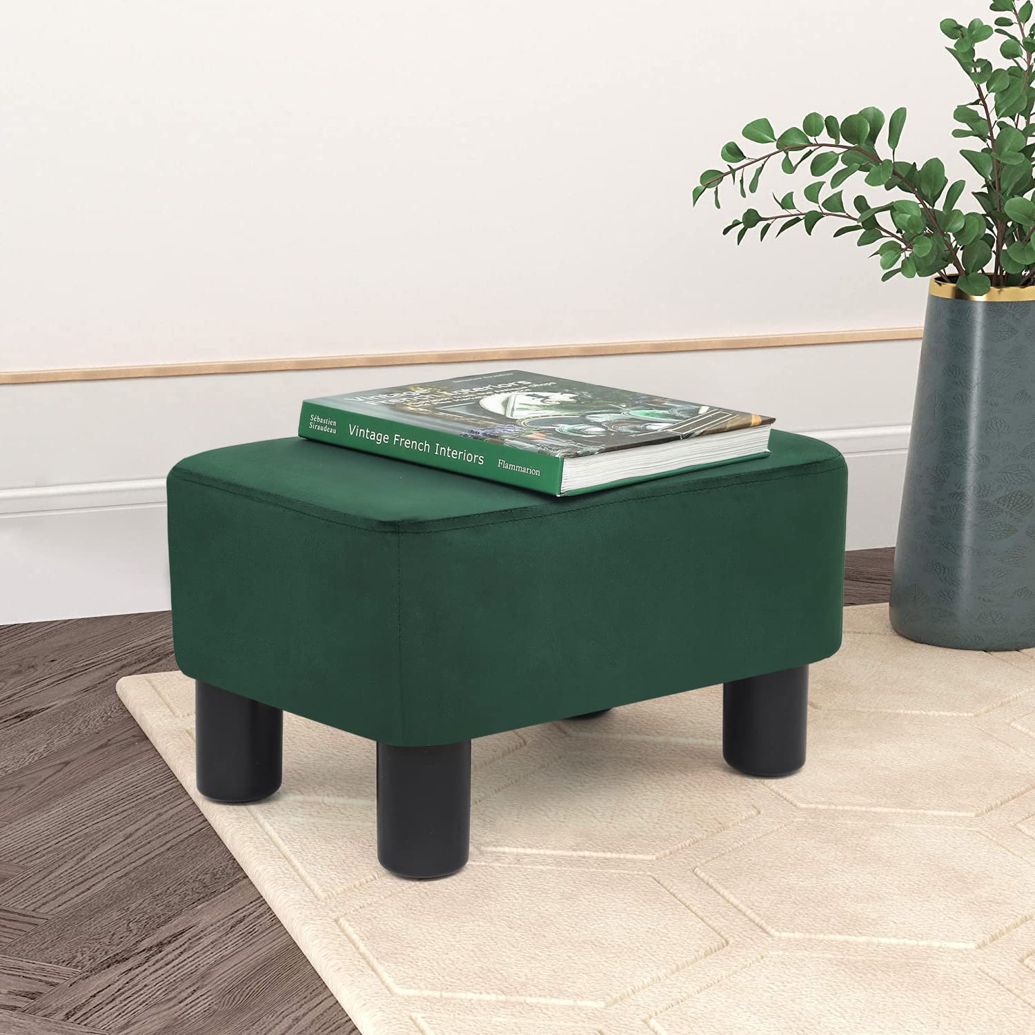 Joveco Small Footstool Ottoman Fabric Footrest Modern Rectangular Footstools for Living Room Bedroom (Green)