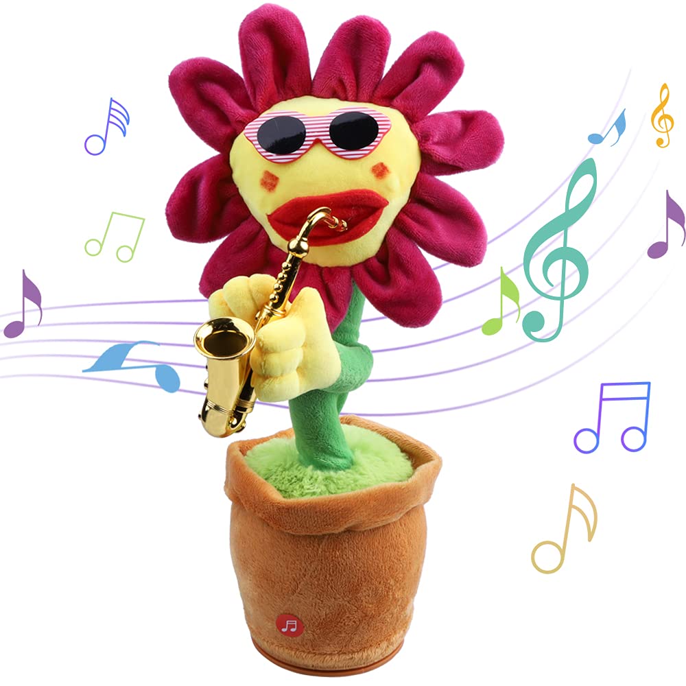 SKSTECH Musical Sing and Dancing Sunflower Soft Plush Funny Creative Saxophone Singing Toy (Pink)(Check Seller Name)