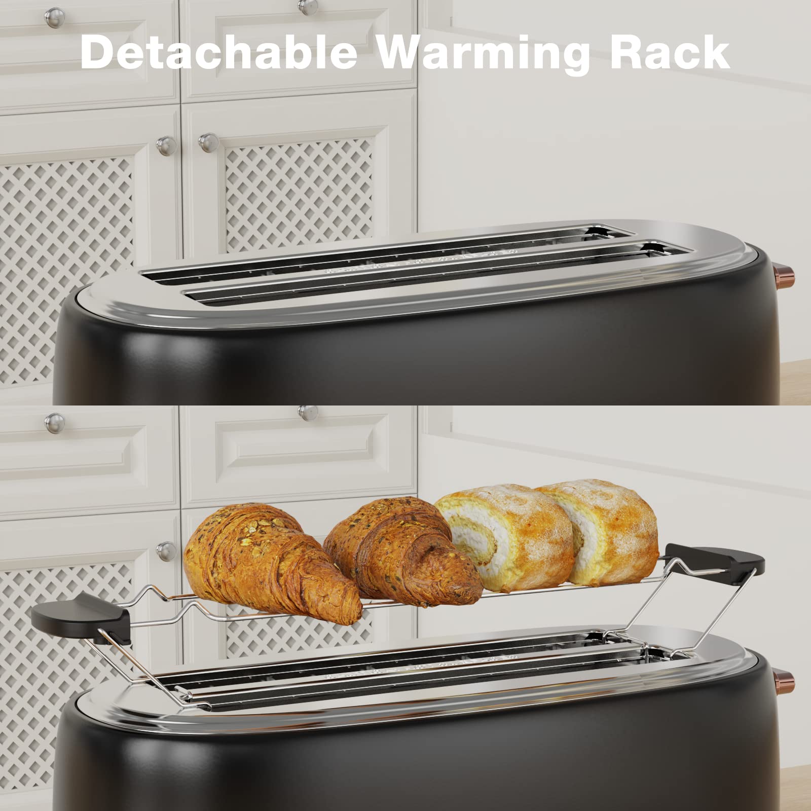 Evoloop Toaster 4 Slice, Stainless Steel Bread Toasters, 6 Bread Shade Settings, Reheat, Bagel, Defrost, Cancel Function, 1.5" Extra Wide Slots,Removable Crumb Tray(Black)
