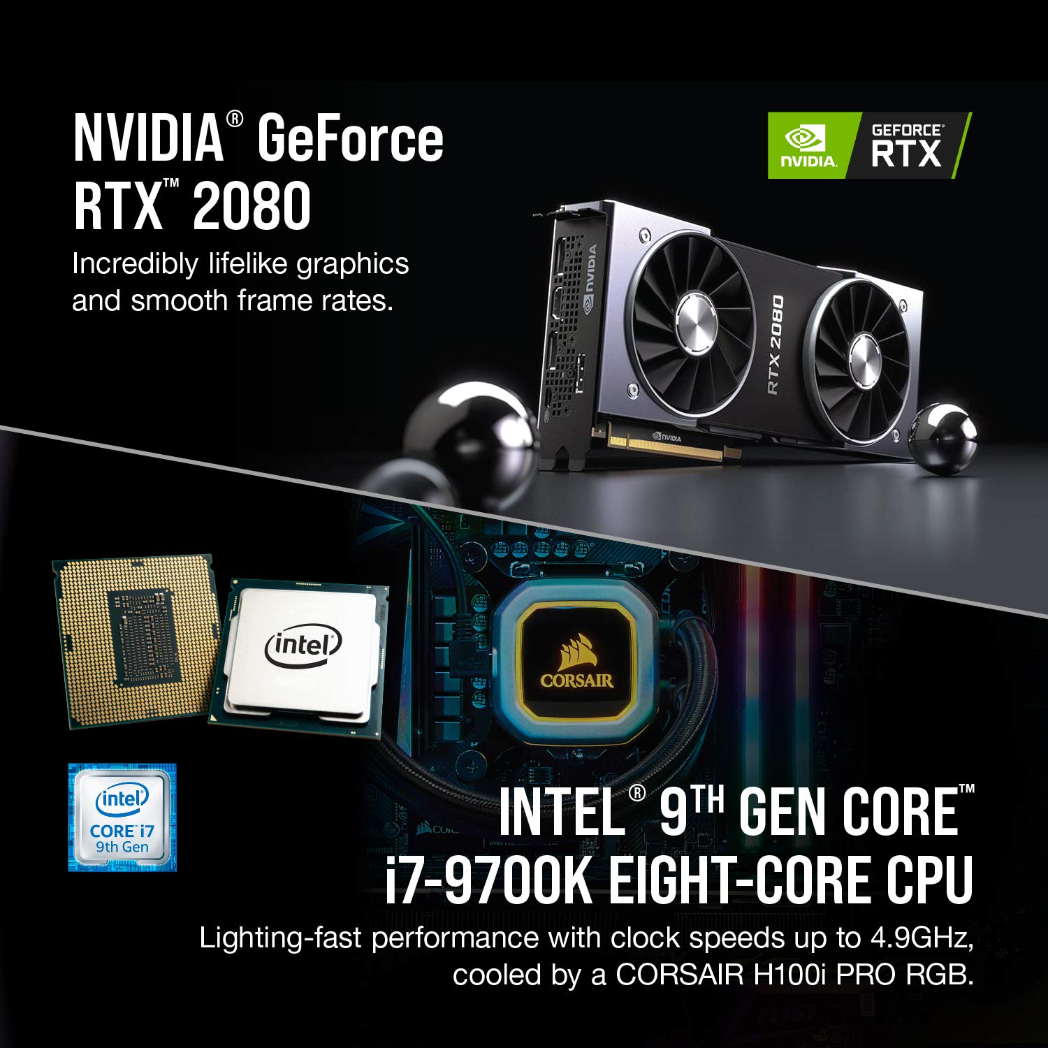 Corsair Vengeance 5185 Gaming PC, i7-9700K, RTX 2080, 480GB M.2, 2TB HDD, 16GB DDR4-2666, Win 10