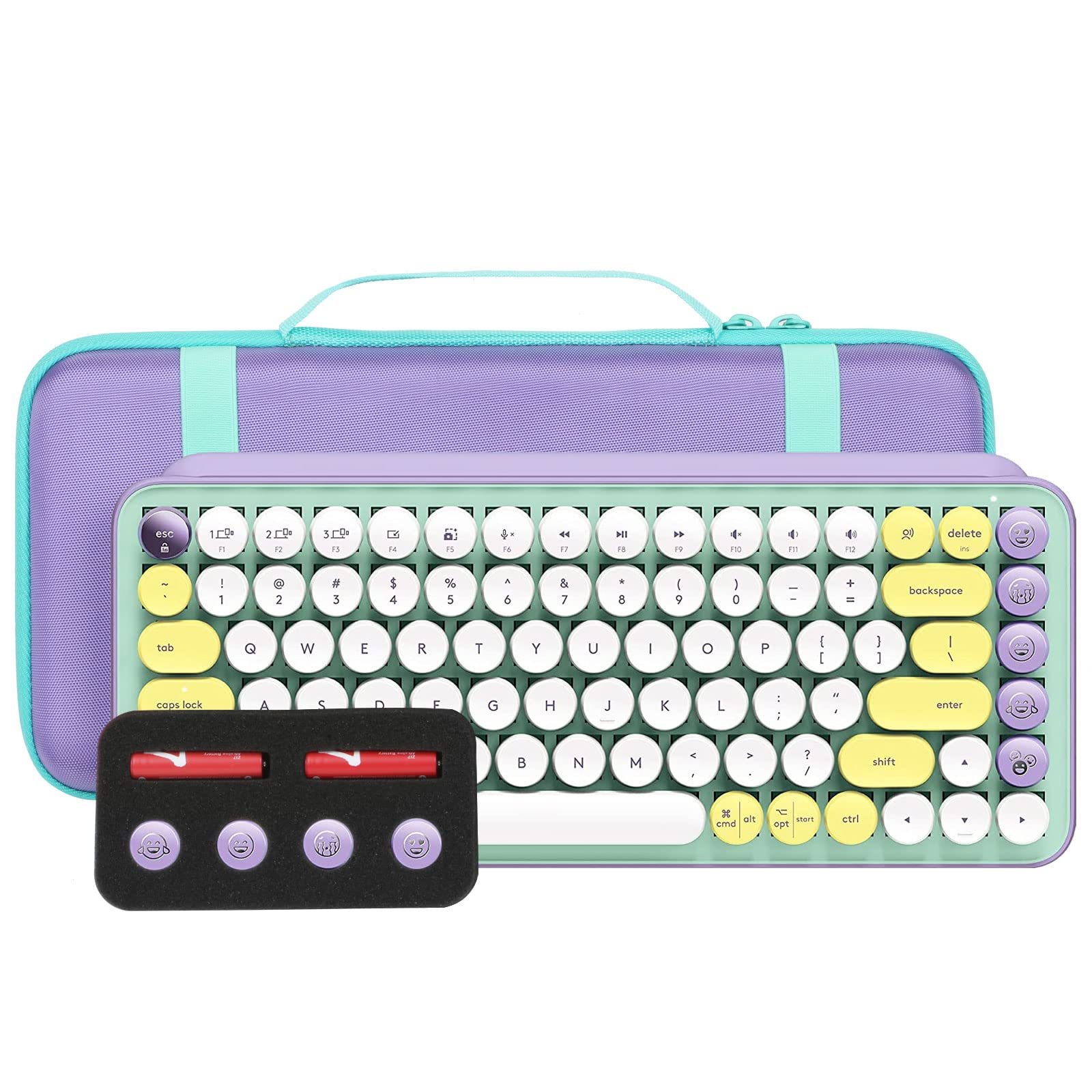 co2CREA Hard Case Replacement for Logitech POP Keys Mechanical Wireless Keyboard, Purple Case + Daydream Mint Zipper