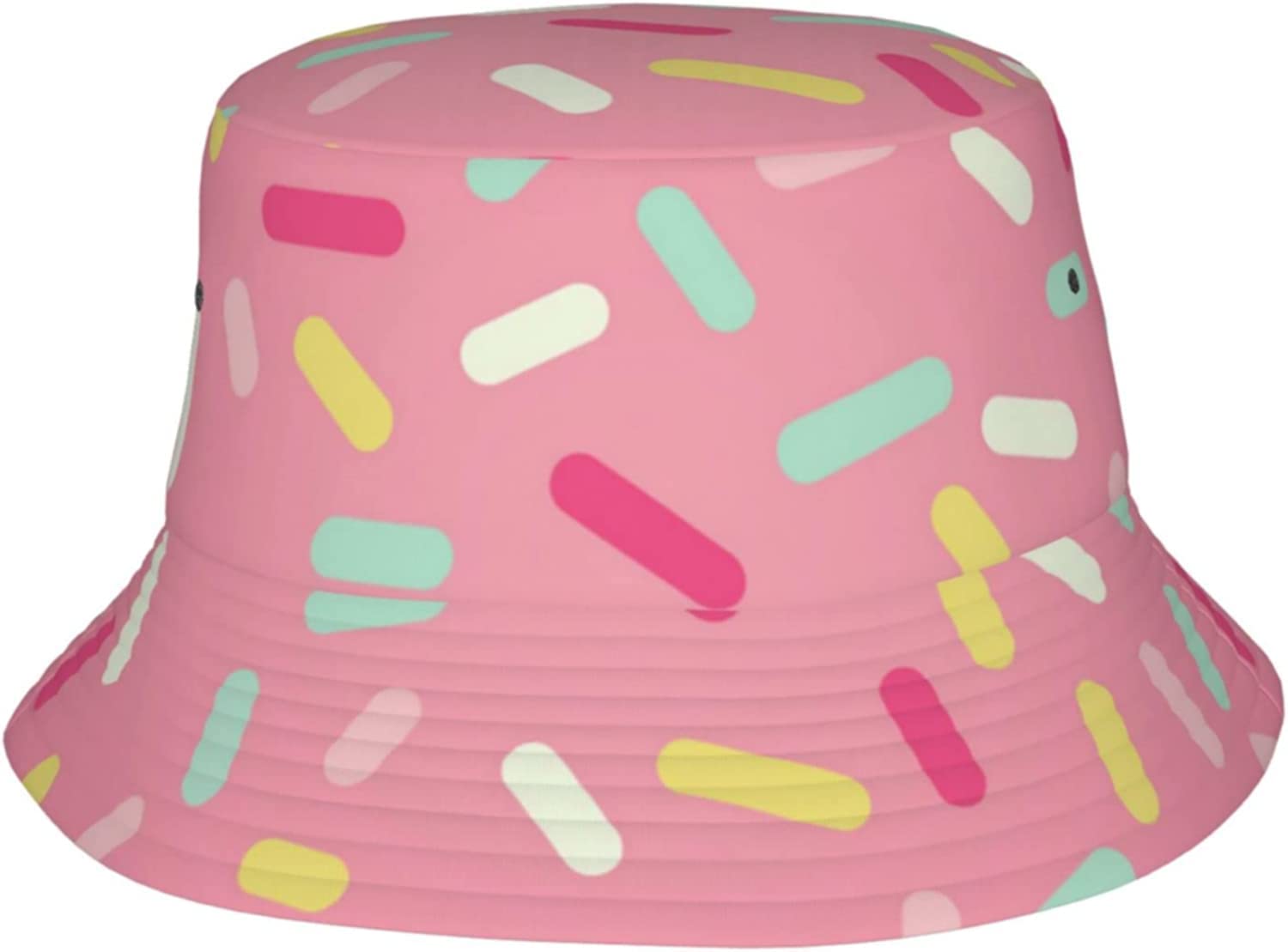 Donut Pink Print Bucket Hat Travel Bucket Beach Sun Hat, Unisex Fisherman Hats Sun Hat