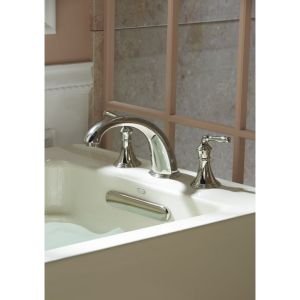 KOHLER T398-4-PB Devonshire Deck Mount Bath Faucet Trim, 3-Hole 2-Handle Bathtub Faucet, Nondiverter Spout, Vibrant Polished Brass