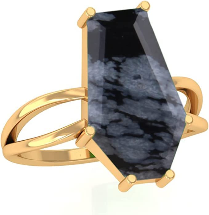 DHRUVANSH CREATIONS Snowflake Obsidian Coffin Shape Ring, Stackable Ring, Oddity Jewelry, Sacral Chakra, Halloween Ring, Dainty Coffin Ring, Gothic, Protection (7.5)
