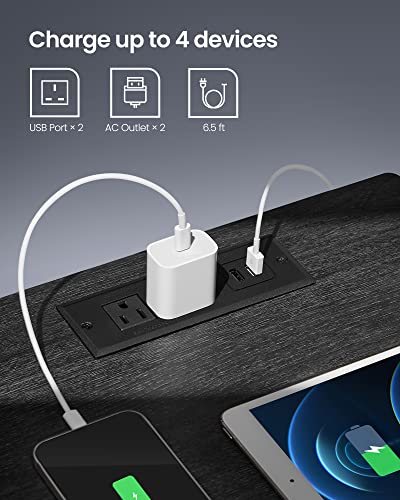 VASAGLE Nightstand with Charging Station, Side End Adjustable LED Lights, Bedside Table with Drawer 2 AC Outlets, 2 USB Ports, Modern, for Bedroom, 13.7" D x 15.7" W x 21.7" H, Black