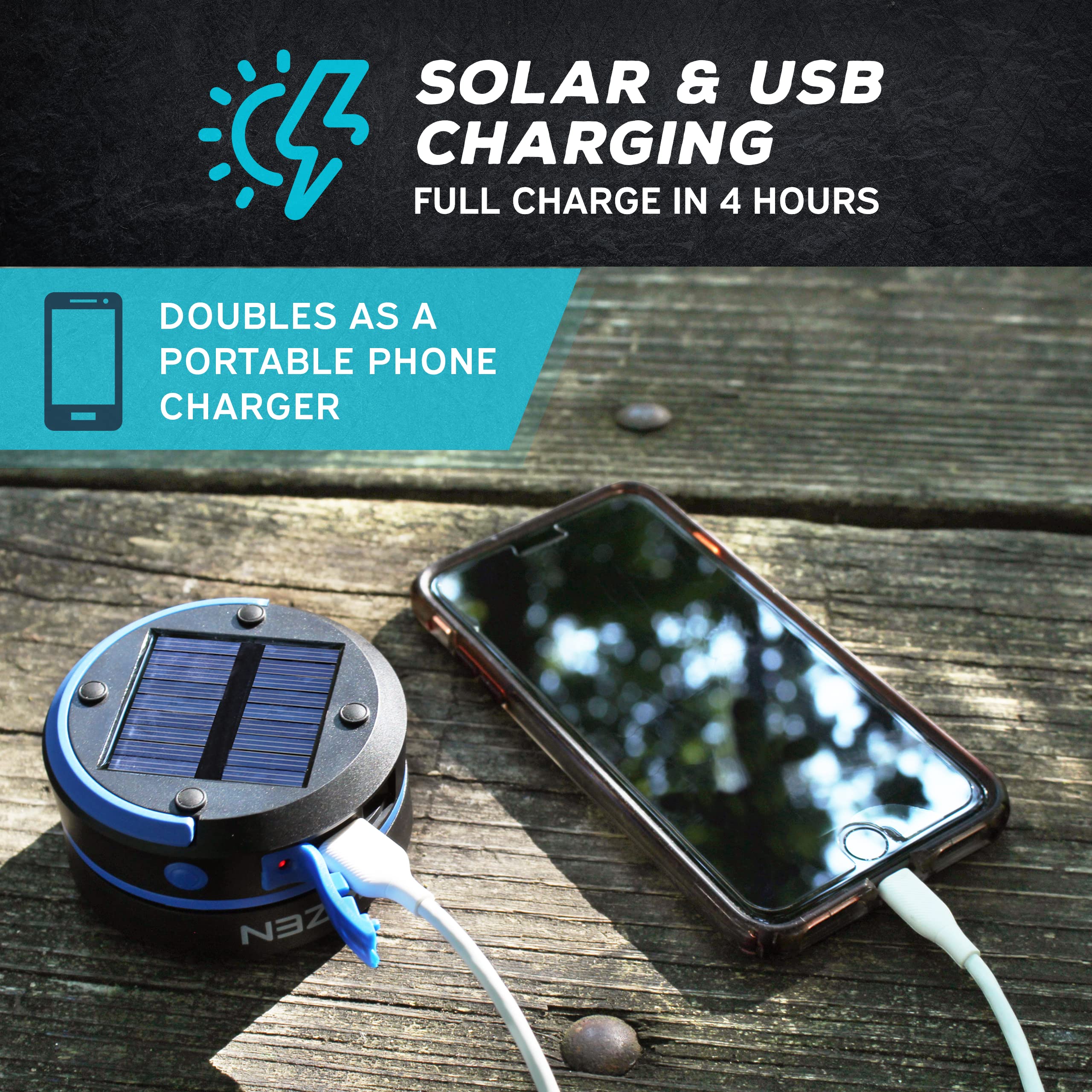 KIZEN Solar Camping Lantern - LED Lanterns for Power Outages, Camping Lights, Emergency Flashlight - Collapsible Lamp, Rechargeable W/ Solar or Plug