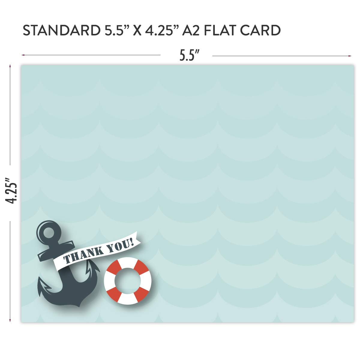 Koko Paper Co Nautical Thank You Cards | 25 Flat Note Cards and Envelopes | Printed on Heavy Card Stock.