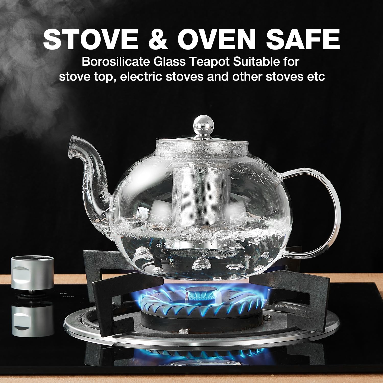 Large Glass Teapot Set, TeaPot (40 OZ/1200ml) with 4 Double Wall Teacups & Removable Stainless Steel Infuser, Stovetop Safe Tea Kettle, Blooming & Loose Leaf Tea Maker Set, Microwave Dishwasher Safe
