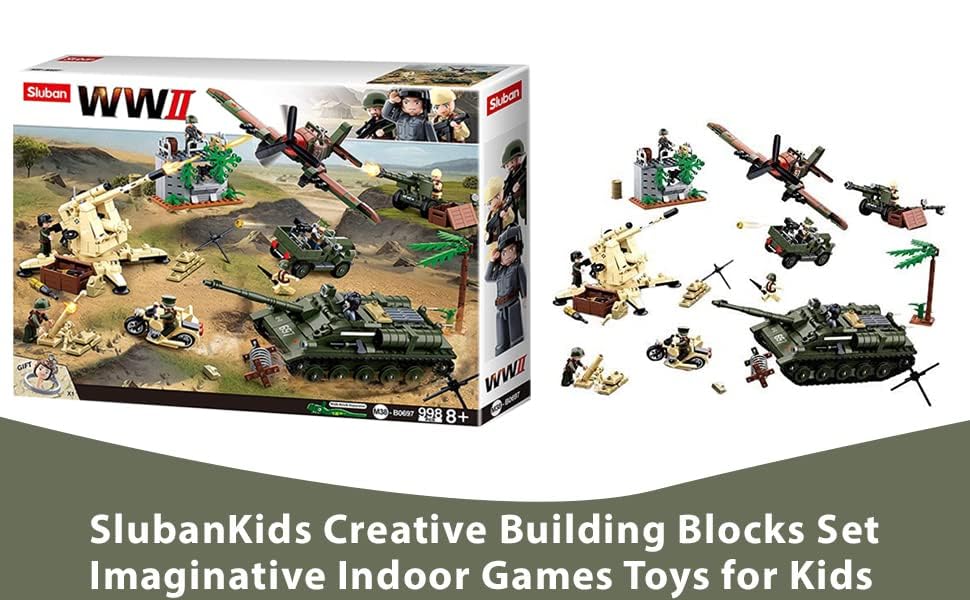 SlubanKids Creative Building Blocks Set | Imaginative Indoor Games Toys for Kids | Army Building Blocks WWII Series (WWII Battle of Kursk) 998 Pc