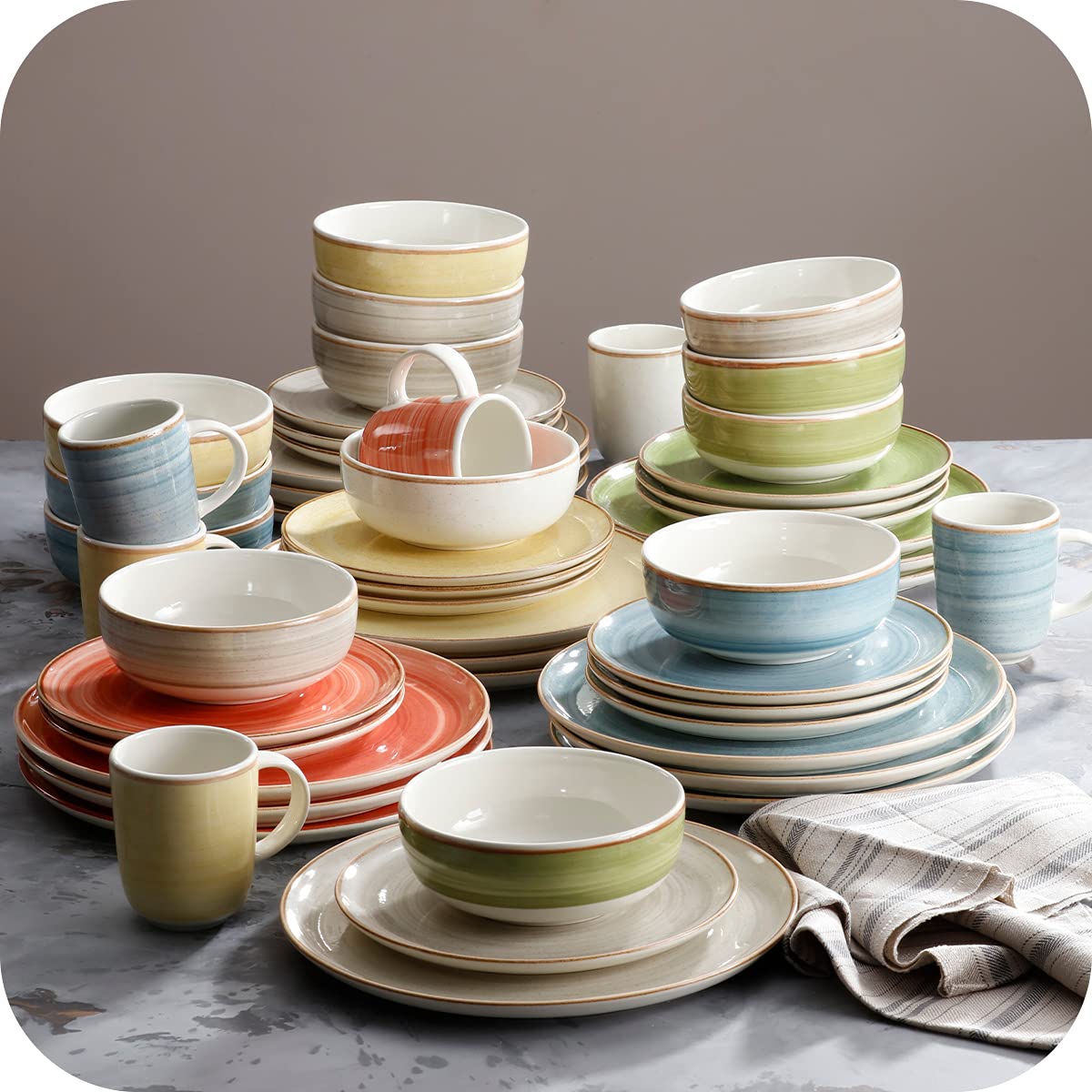 Corona Dinnerware Set 16-pieces Earthenware | Salmon Caoba | Hand-Painted | Set de Vajilla 4 puestos | 16 piezas | Ceramica | Artisan Decor | Coral
