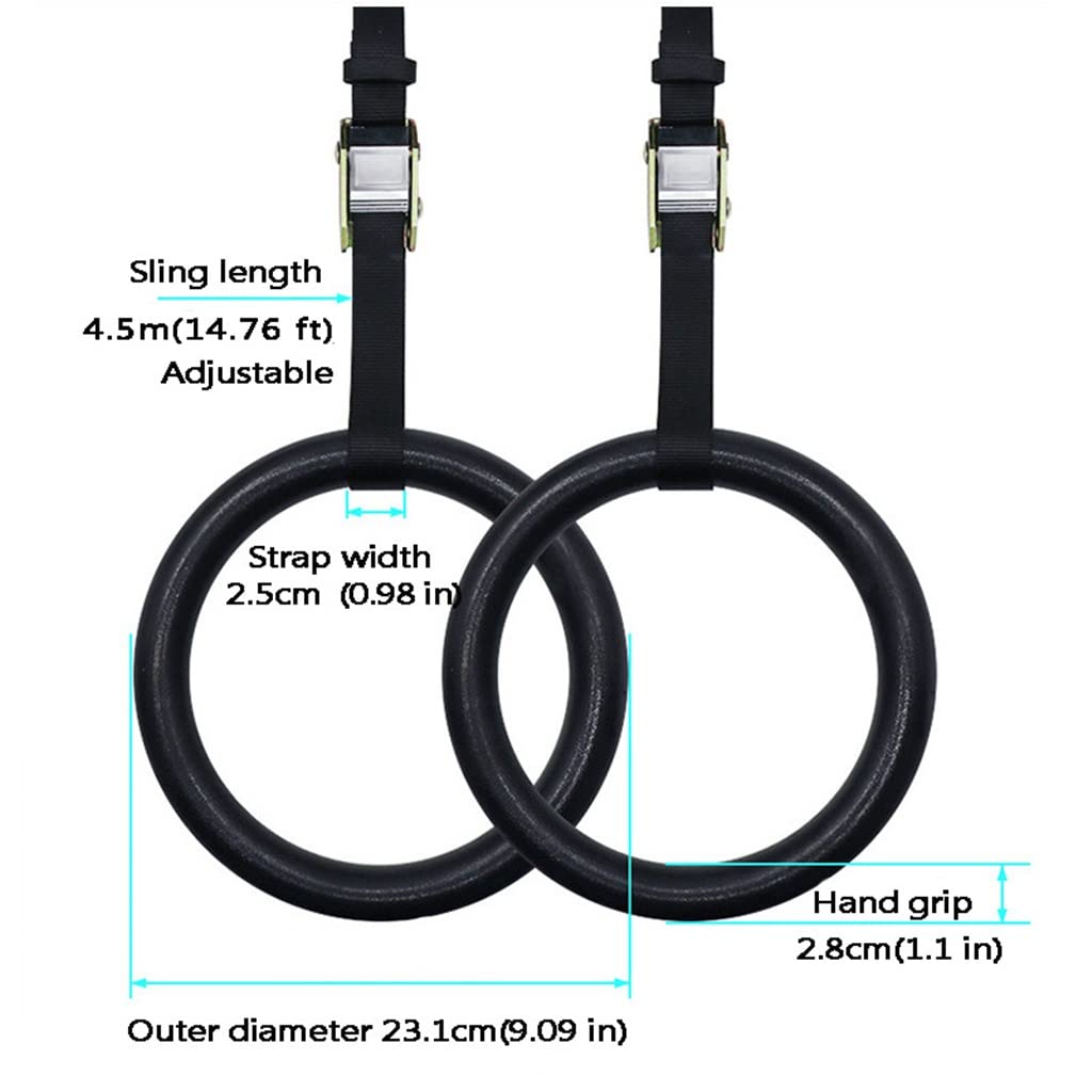 DHTDVD Gymnastics Rings Adjustable Buckle Workout Fitness Bodybuilding Pull-Ups Non-Slip Exercise Rings Gym Strength Training
