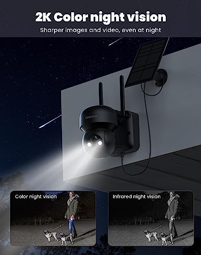 FOAOOD 2K Security Camera Wireless Outdoor, Sloar Camera for Home Security Outside, APP Controls 360° Full Coverage, Color Night Vision, Human Detection, IP65 Waterproof, 2.4G WiFi Connection