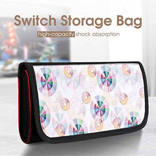 Donuts and Colorful Circles Carrying Case Storage Holder Bag Printed Handbag for Switch Console Game and Slots Cards Accessories