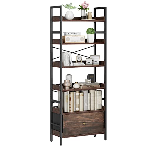 Pipishell Bookshelf, 6-Tier Bookcase with Storage Drawer & Pipishell 9-Cube Bookshelf