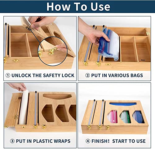 shuang qing Ziplock Bag Storage Organizer, Bamboo Food Bags Container for Kitchen Drawer Compatible Compatible With Ziploc, Solimo, Glad, Hefty For Gallon, Quart, Sandwich