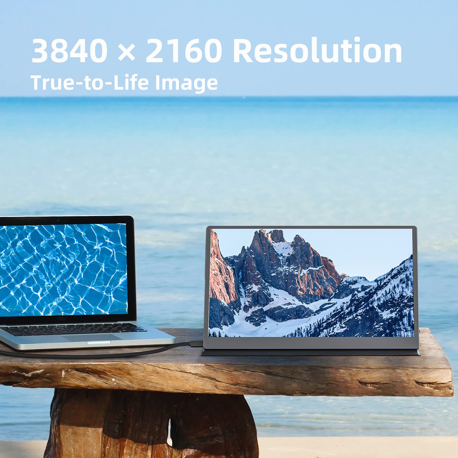 Portable Monitor 4K - 15.6inch UHD 3840×2160 100% sRGB USB-C Mini HDMI External Second Monitor Portable IPS Screen Computer Display with Speakers for Laptop MacBook Switch PS5/4 Xbox