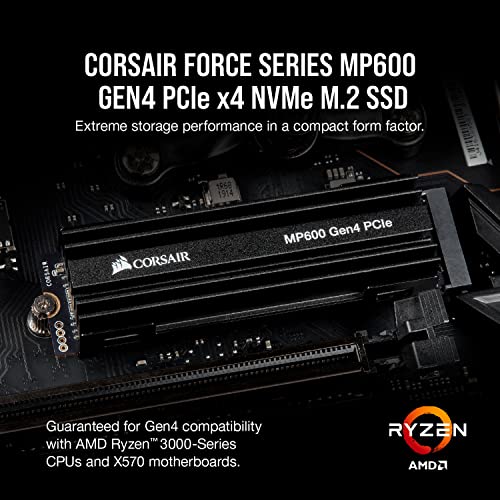 Corsair Force Series MP600 1TB M.2 NVMe PCIe Gen4 2 SSD (Up to 4,950MB/s Sequential Read and 4,000MB/s Sequential Write Speeds, High-density 3D TLC NAND, Up to 1,800TB Written) Black