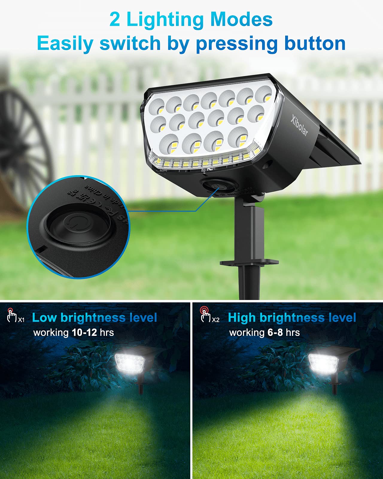 Xibolar Solar Spot Lights Outdoor [6 Pack], 32 LED Solar Landscape Spotlights, IP65 Waterproof Solar Powered Garden Wall Lights, Auto On/Off 2 Modes Lighting for Yard Pathway Porch Patio(Cool White)