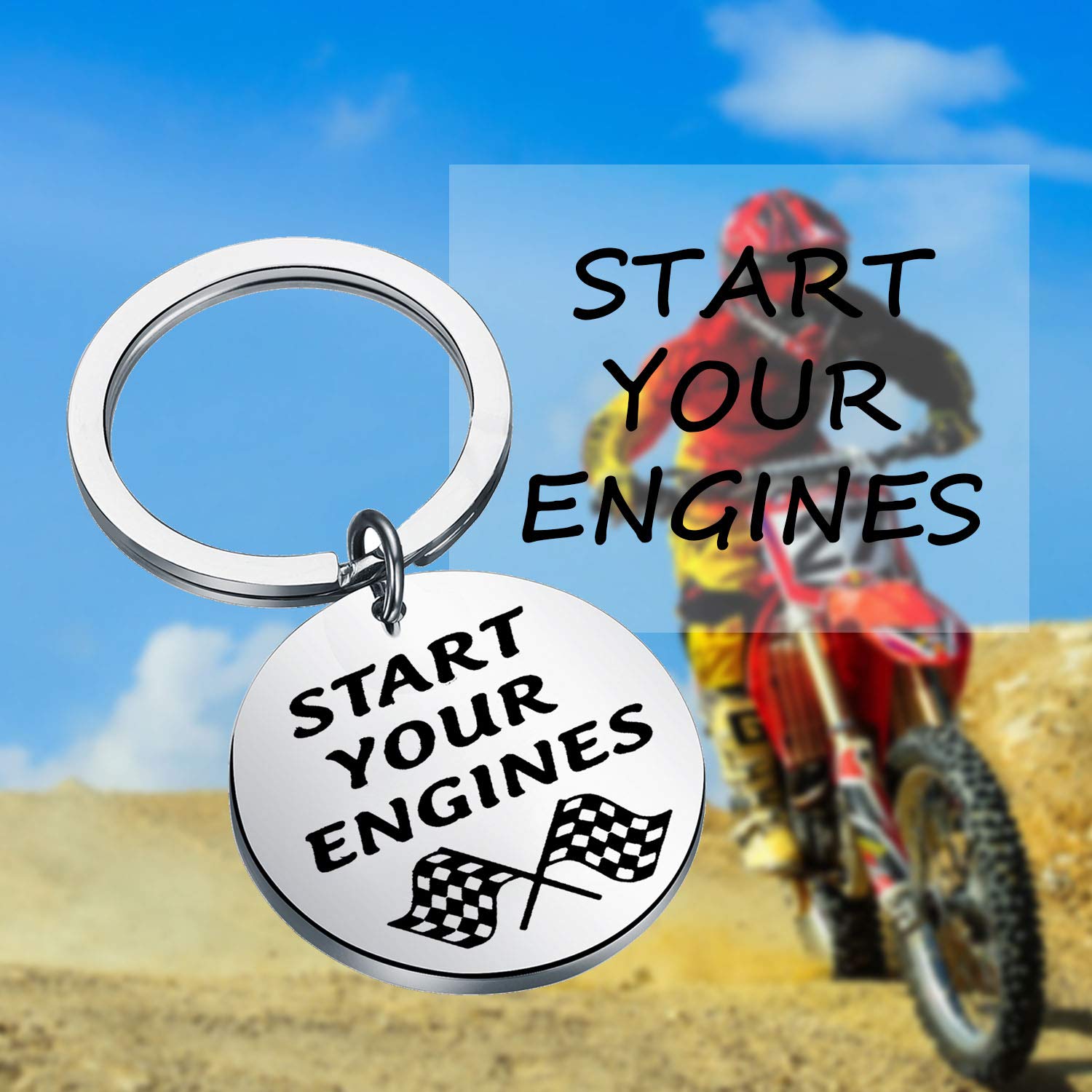 CENWA Race Day Gift Street Racing Gift Start Your Engines Keychain Checkered Flag Jewelry Car Racing Gift Drag Racing Gift (Start Your Engines K)