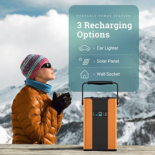 Portable Power Station 300W - Indoor & Outdoor Battery Powered Outlet with AC, Car, and USB C Recharging - Small Power Generator - 115v AC, 12v DC, and USB Outlets