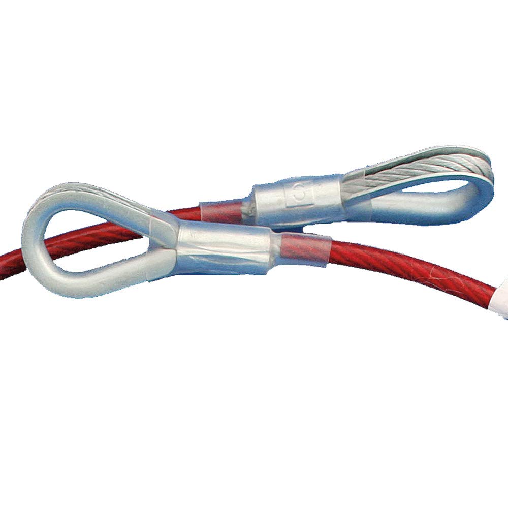 Peakworks OSHA Compliant, Fall Protection 3 ft. Cable Anchor Sling with 2 Eye Rings, PVC Coated Galvanized Cable, 1/4" Thick, Red, V8208003